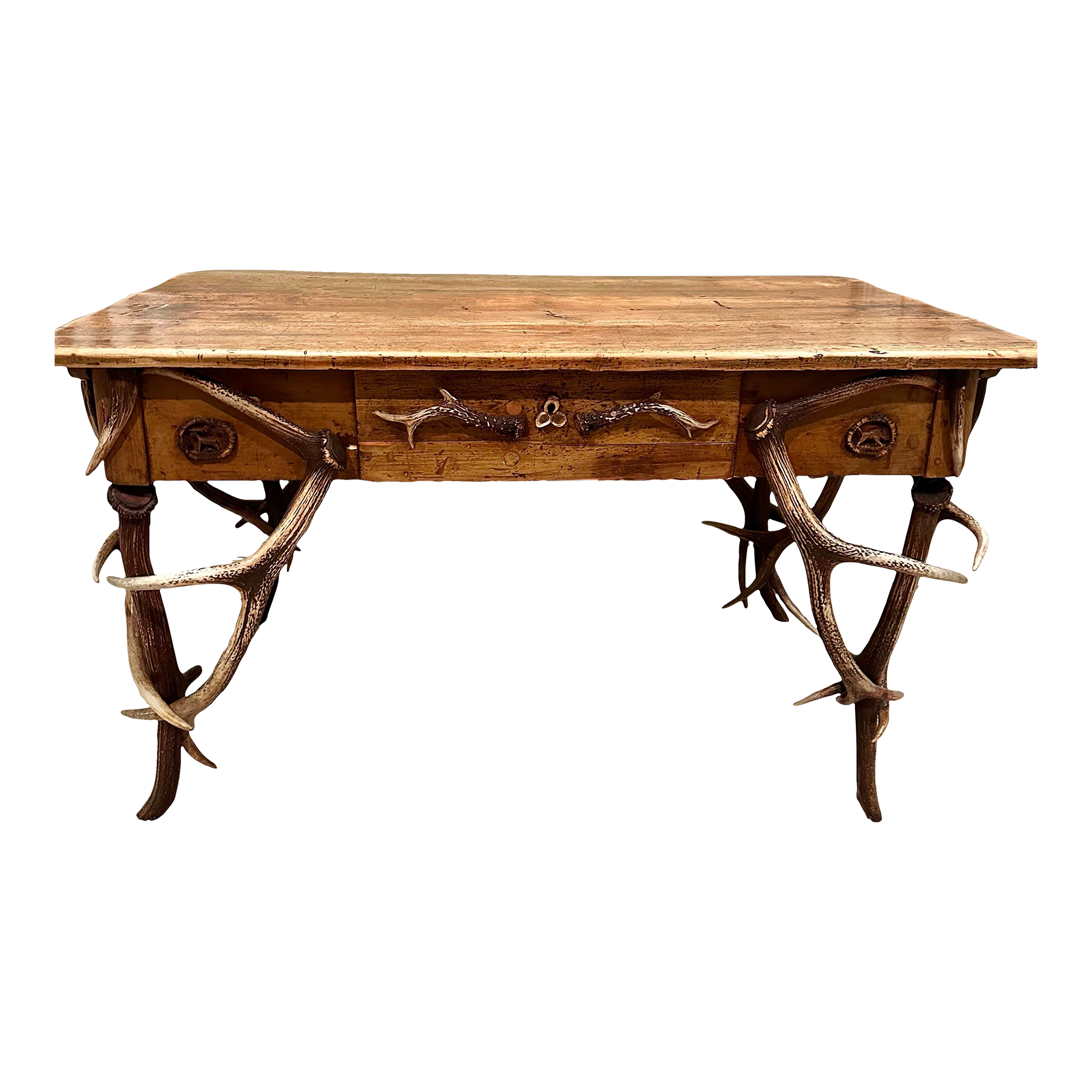 Early 20th Century Black Forest Style Desk With Antler Legs | Chairish
