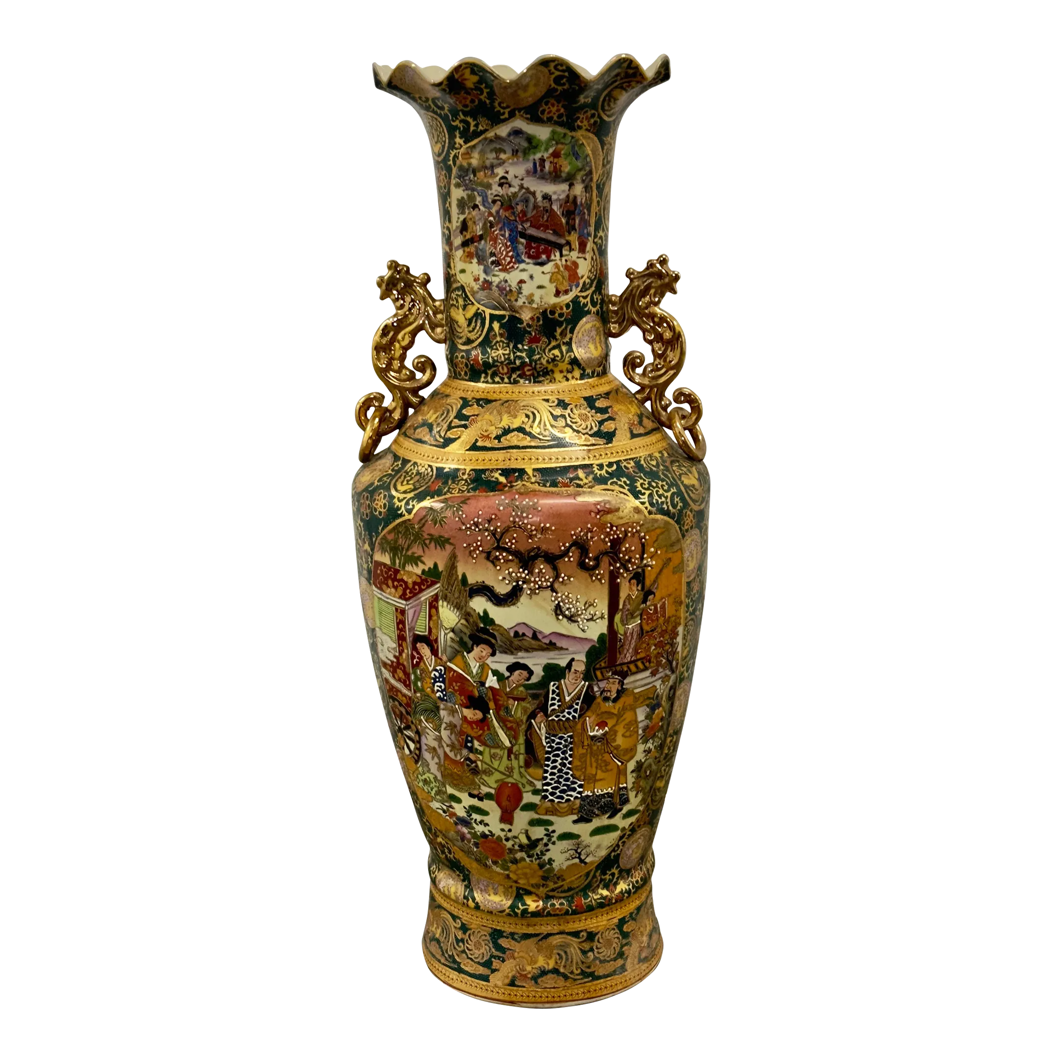 Large 1990s Japanese Royal Satsuma Hand Painted Tall Palace Floor Vase | Chairish