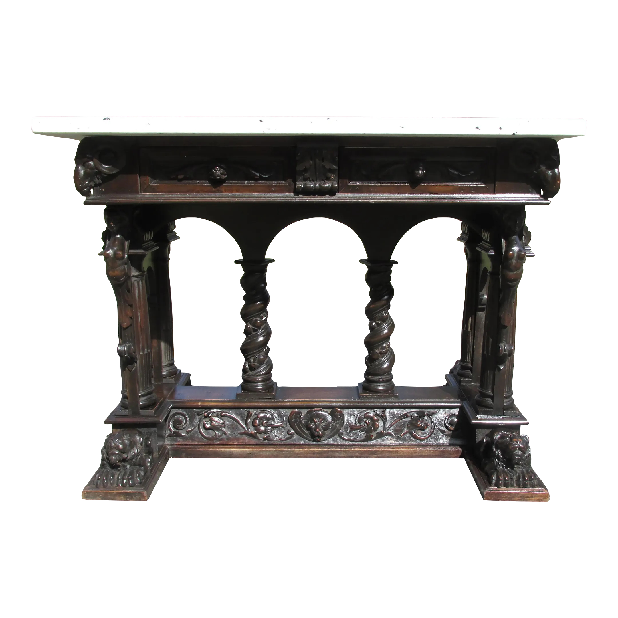 Antique English Victorian Library Table With All the Trimmings | Chairish