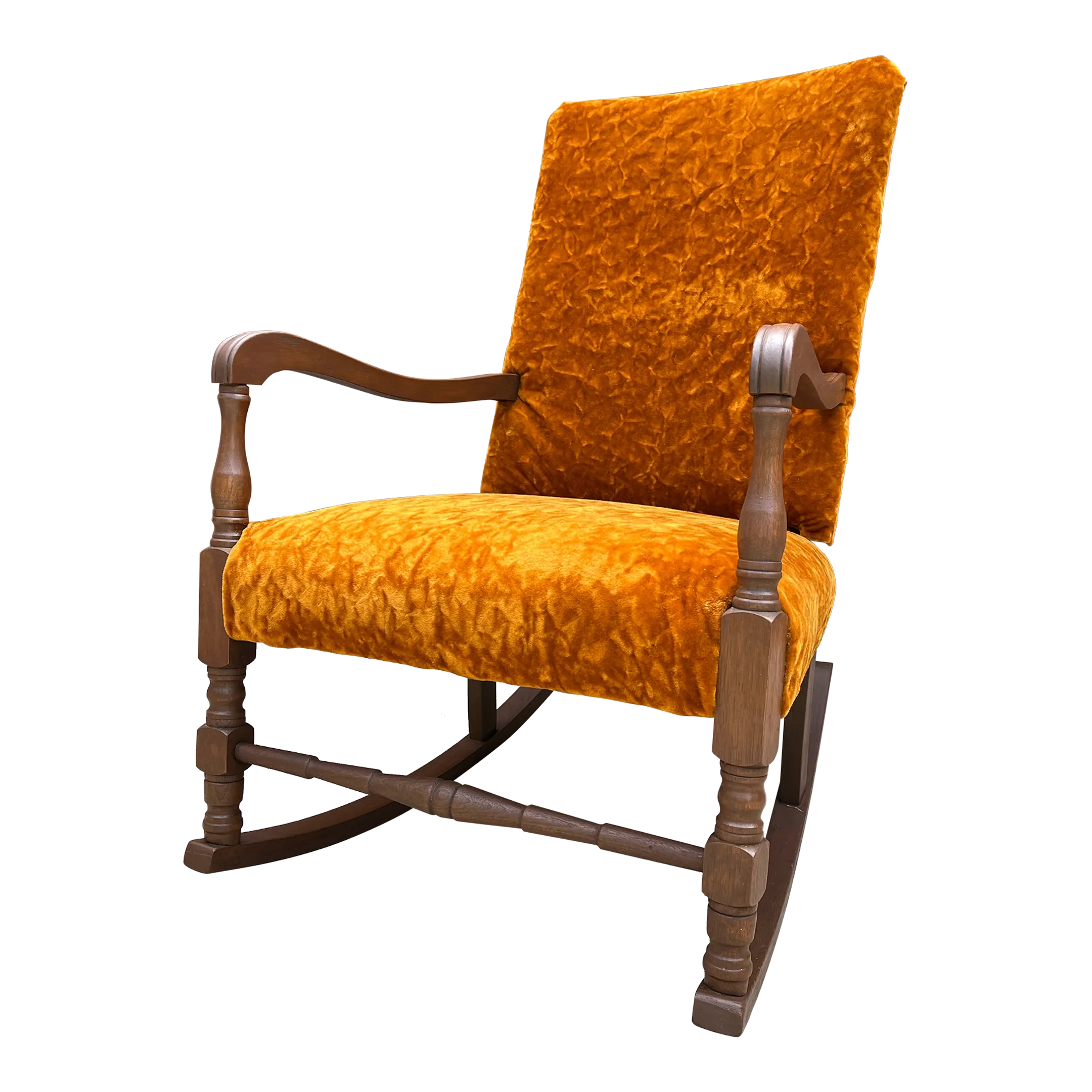 1970s Crushed Orange Velvet Rocking Chair | Chairish