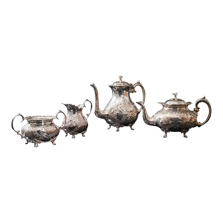 Circa 1900s Antique English Hand-Chased Silverplate Tea Service - 4 ...