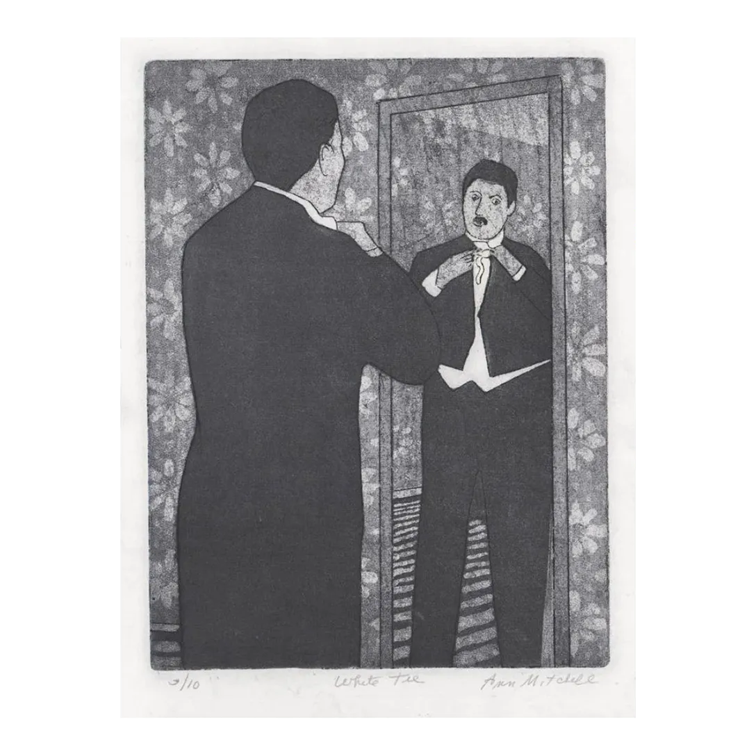 1990s Ann Mitchell White Tie Male Figure Etching | Chairish