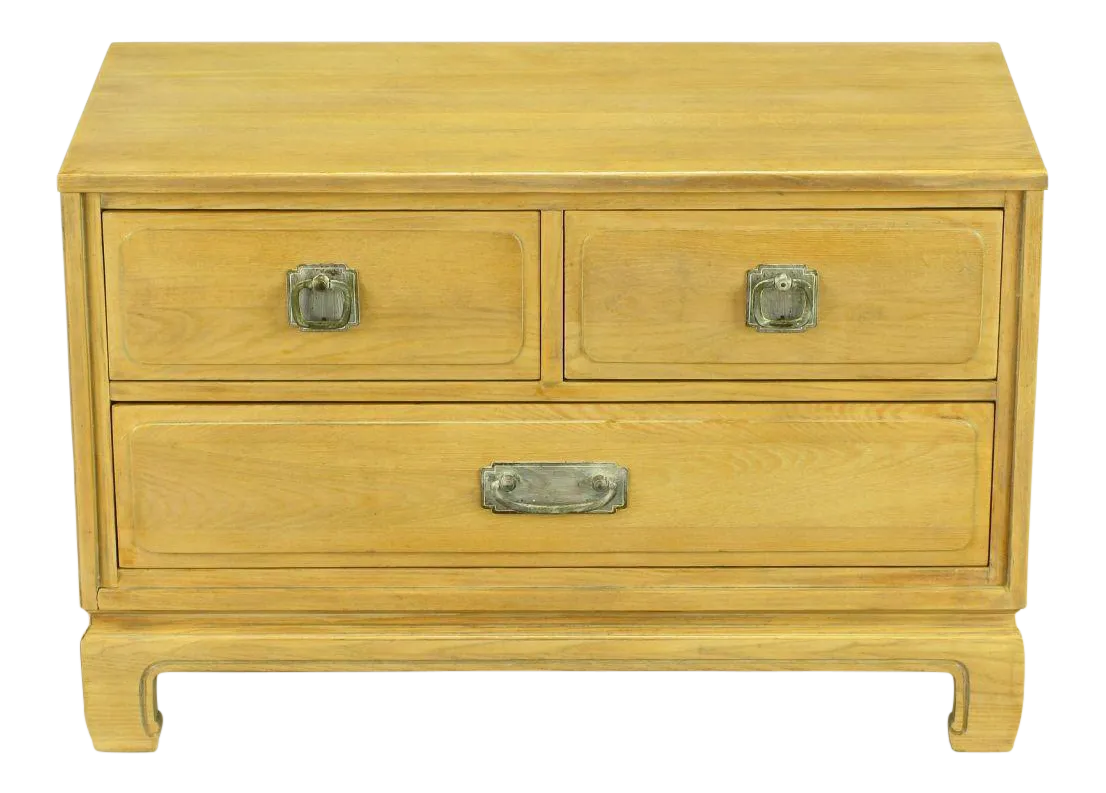 Asian Inspired Bleached & Cerused Petite Walnut Commode | Chairish