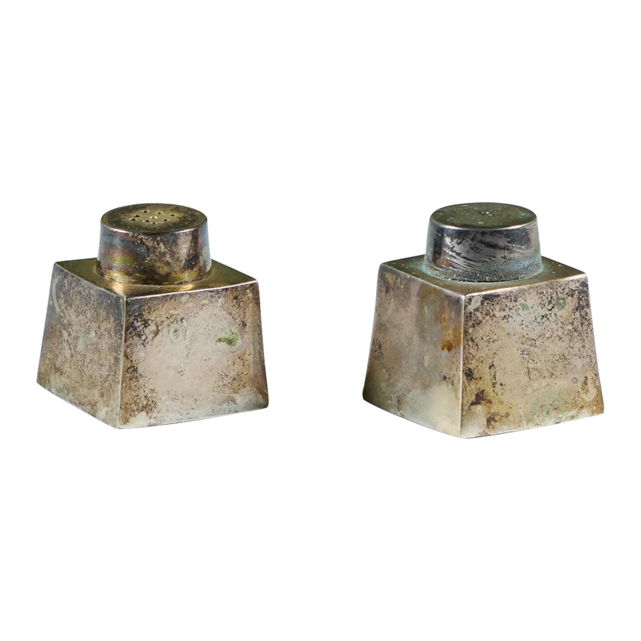 Pair of Silver Cube Salt and Pepper Shakers | Chairish