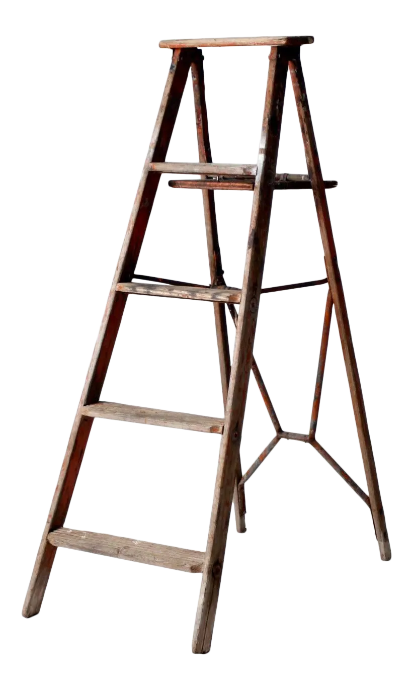 Vintage Rustic Painted Wooden Ladder | Chairish