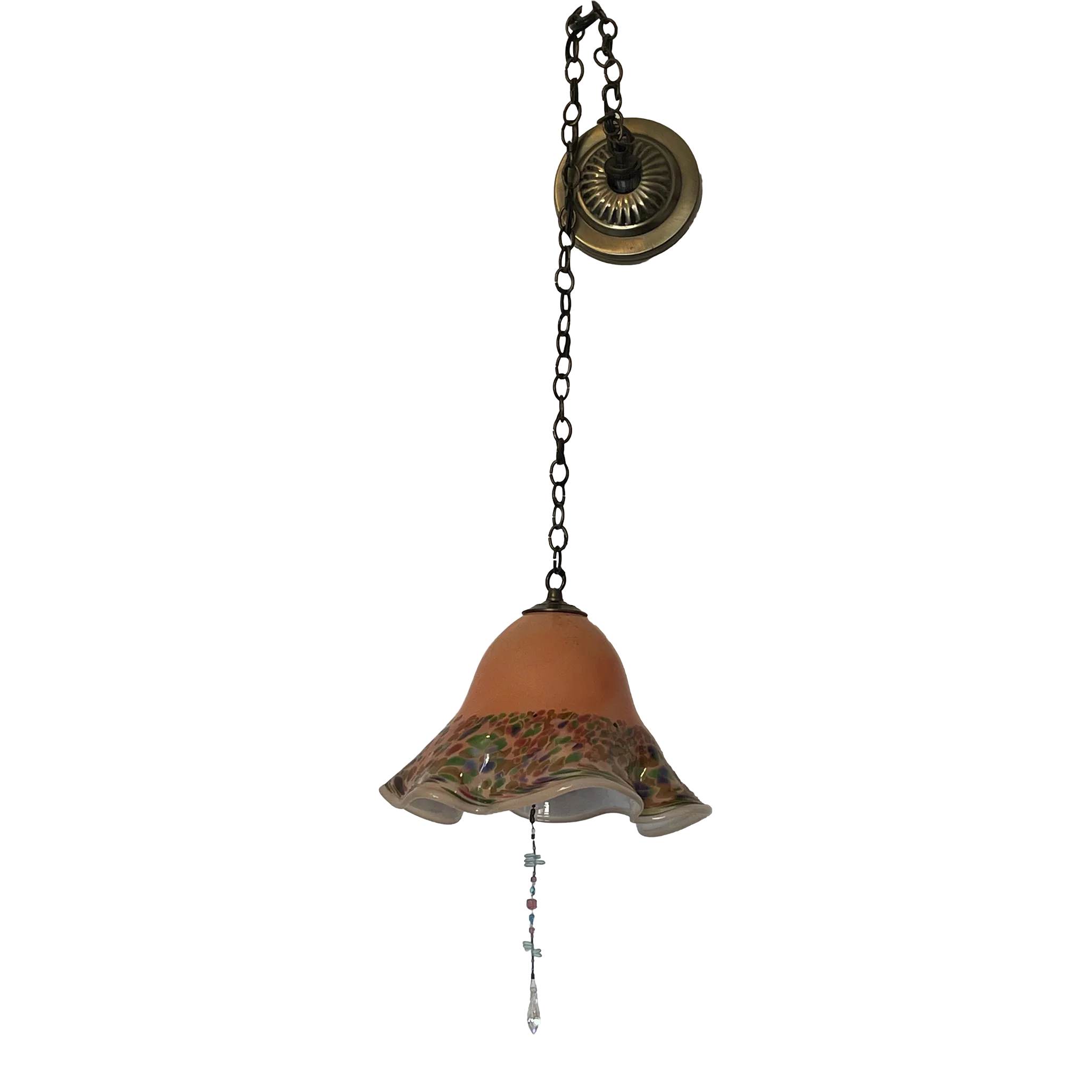 2000s Lowery Glass Hanging Lamp Salmon Multicolored | Chairish