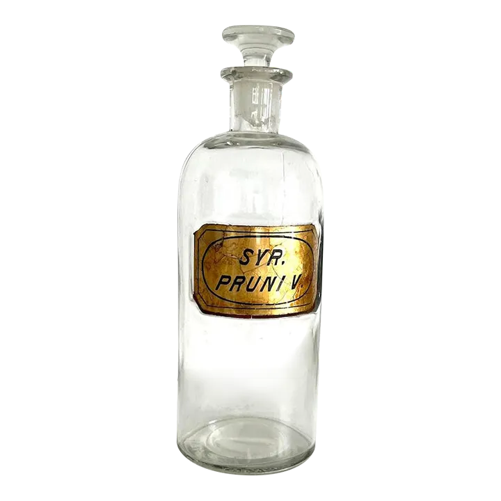 Large Antique Apothecary Bottle, Glass Label | Chairish