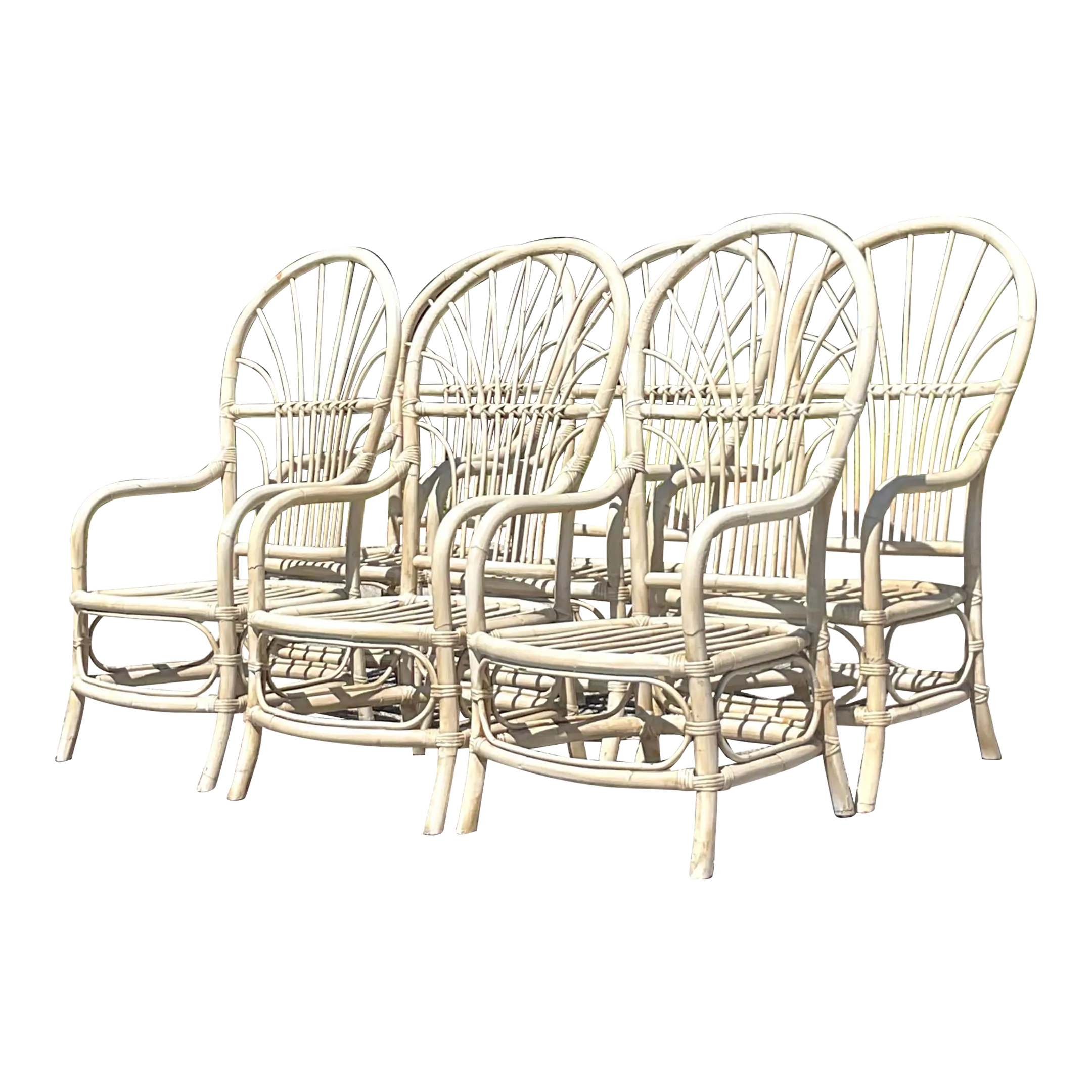 Vintage Coastal High Back Rattan Dining Chairs - Set of 6 | Chairish