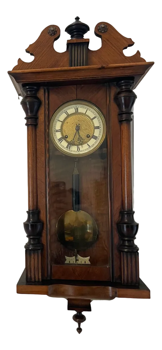 Antique Victorian Walnut Vienna Wall Clock, 1860 | Chairish