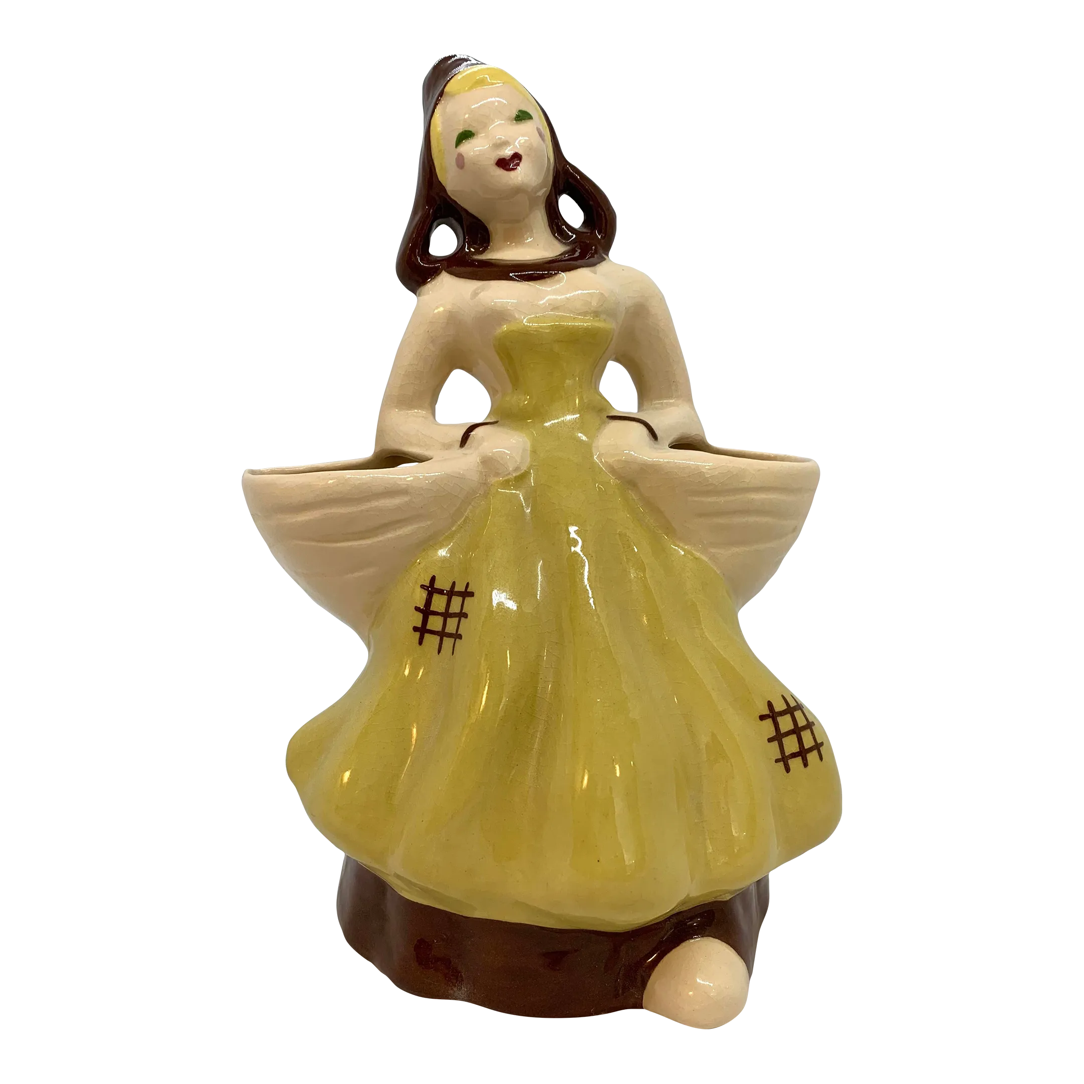 Vintage 1940s Kim Ward of Hollywood Girl in Yellow Dress Vase | Chairish