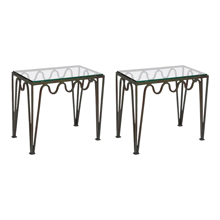 Méandre' Verdigris and Glass Side Tables in the Style of Jean Royère ...