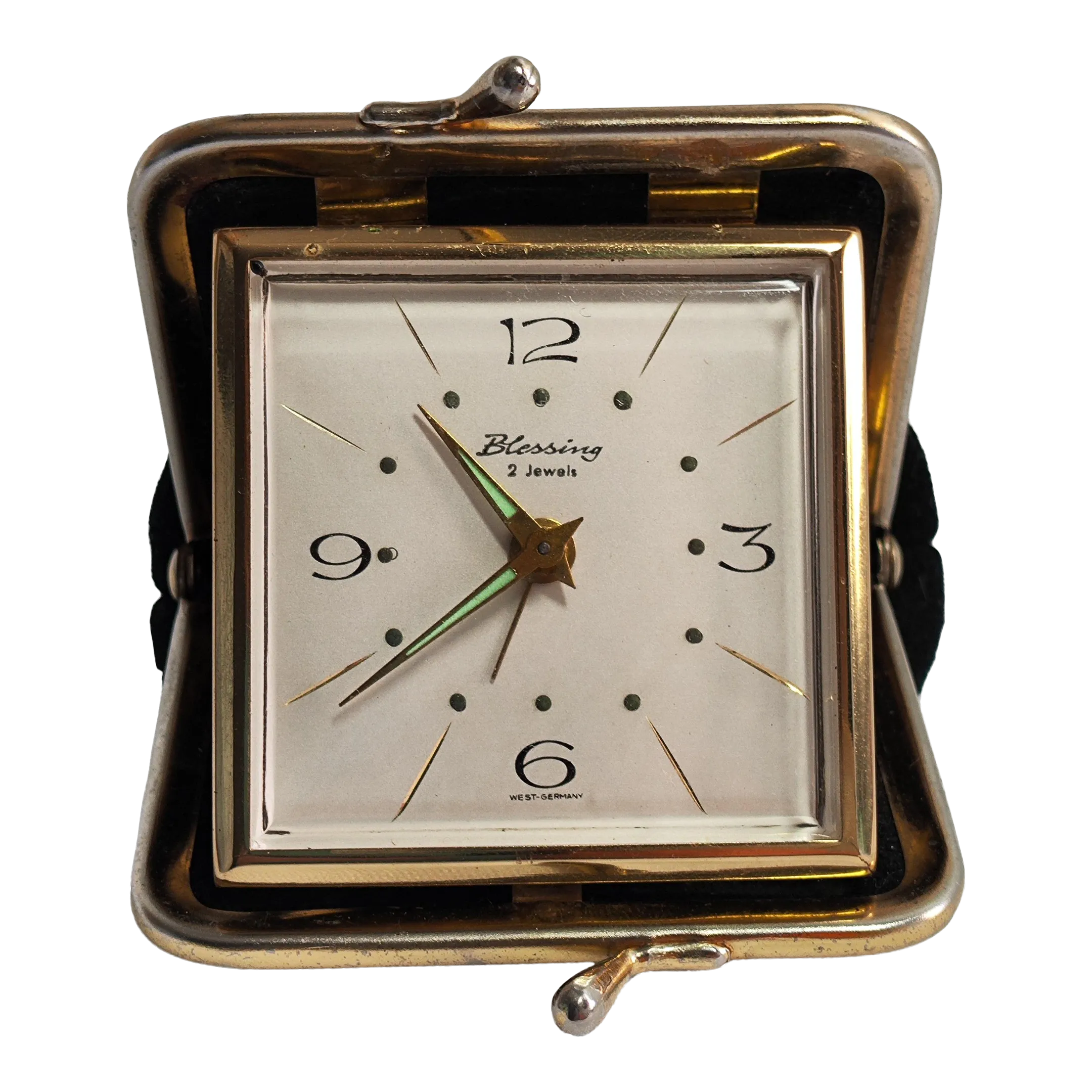 1970 German Folding Mechanical Travel Alarm Clock in Black Leather ...