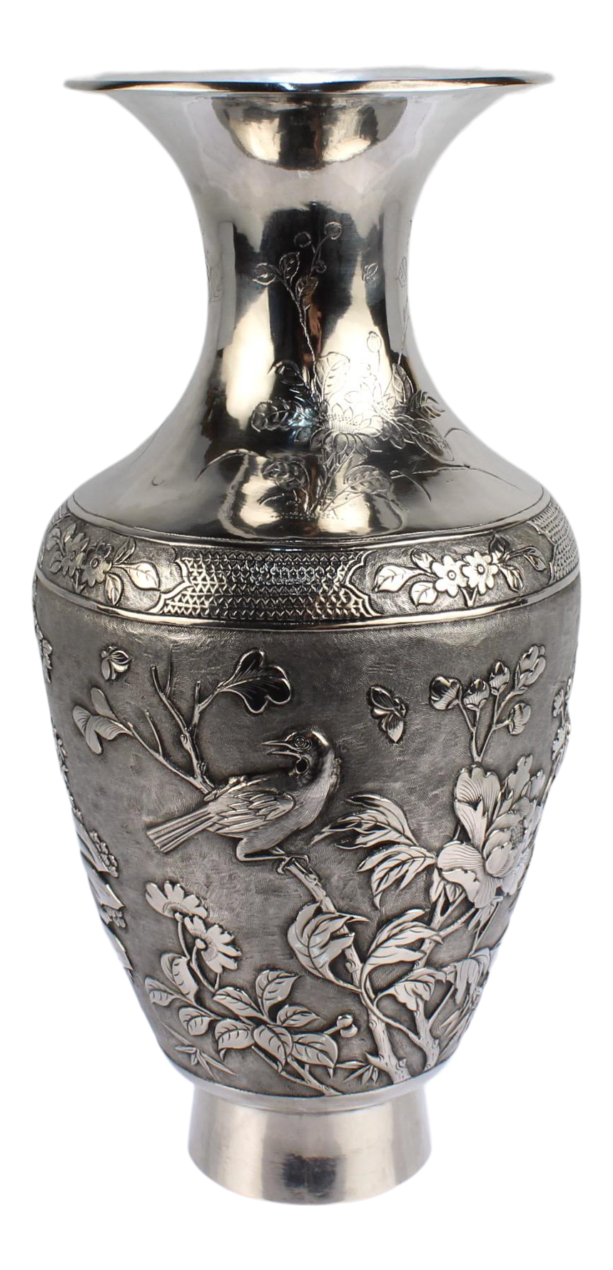 Antique Signed Chinese Export Sterling Silver Vase With Landscape and ...