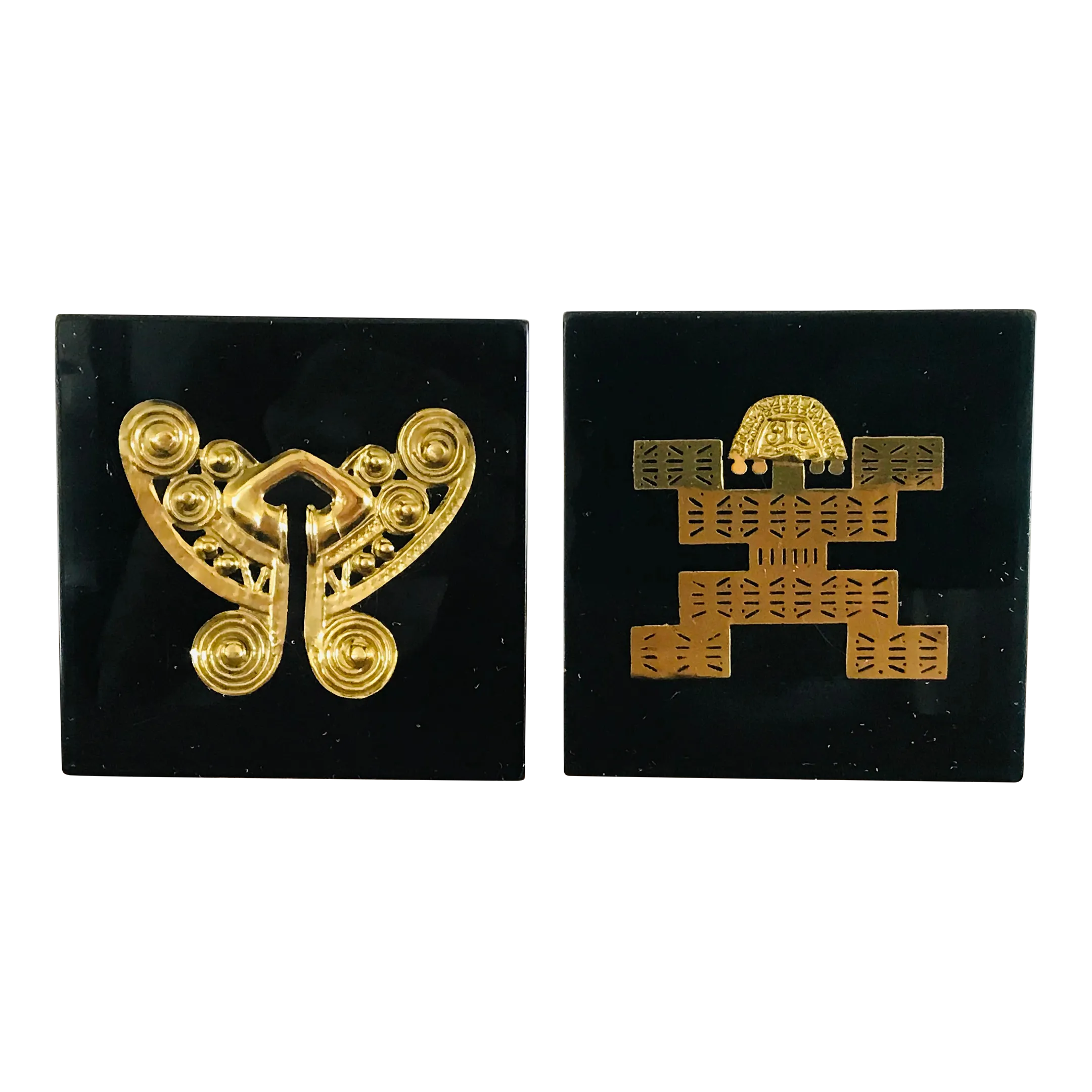 20th Century Colombian Prehispanic Gold Replicas Set in Resin- Set of 2 ...
