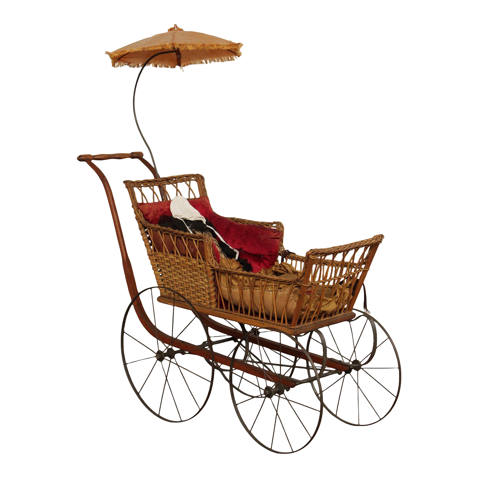 Antique Victorian Wicker Carriage Stroller with Umbrella | Chairish