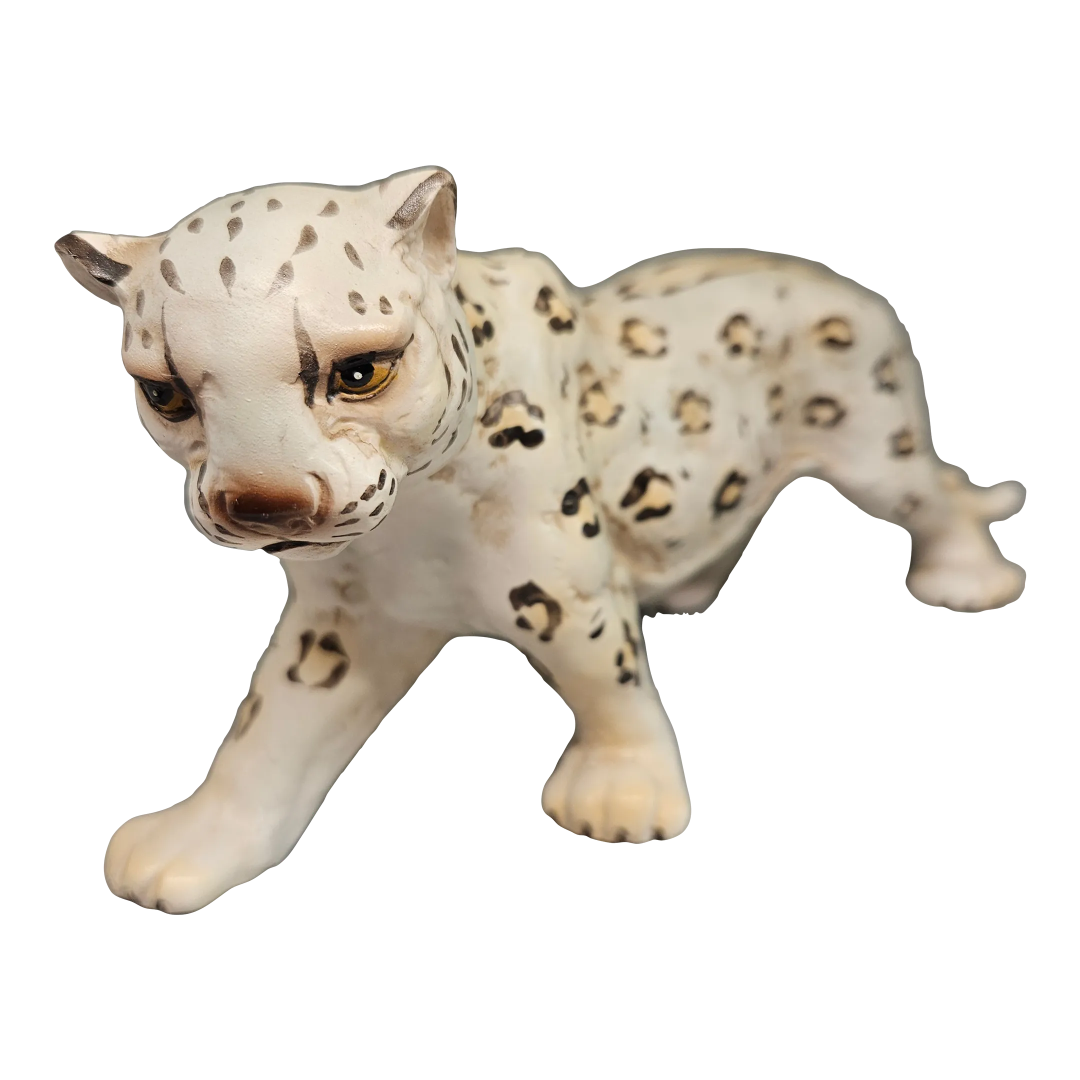 Vintage Ceramic Snow Leopard Handpainted Figurine | Chairish