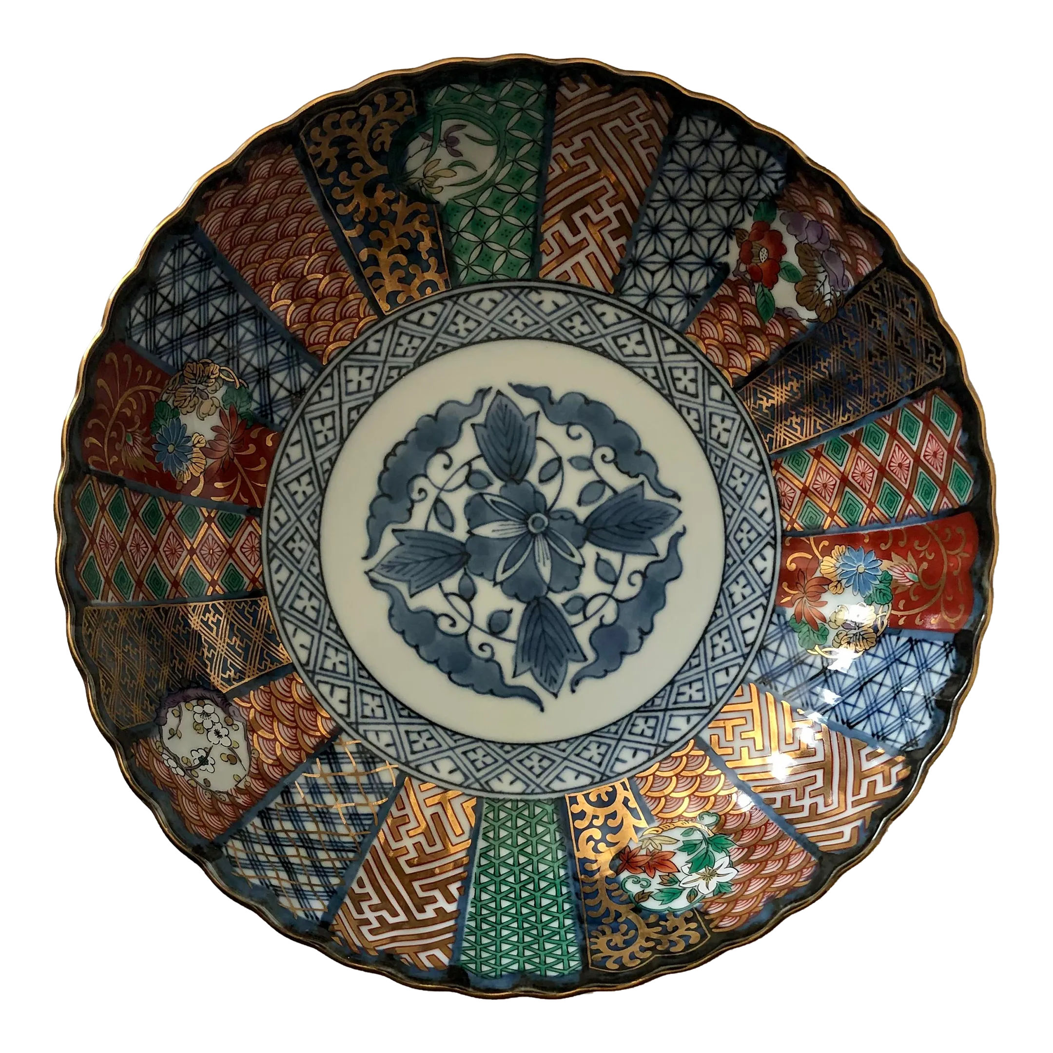 Mid 20th Century Japanese Imari Fluted Scalloped Edge Bowl, Signed in ...