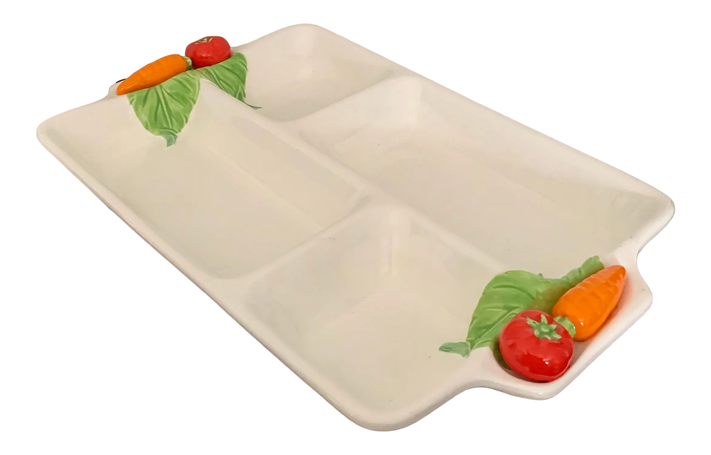 Vintage Japanese 4-Section Ceramic Serving Tray With Carrot Handles ...