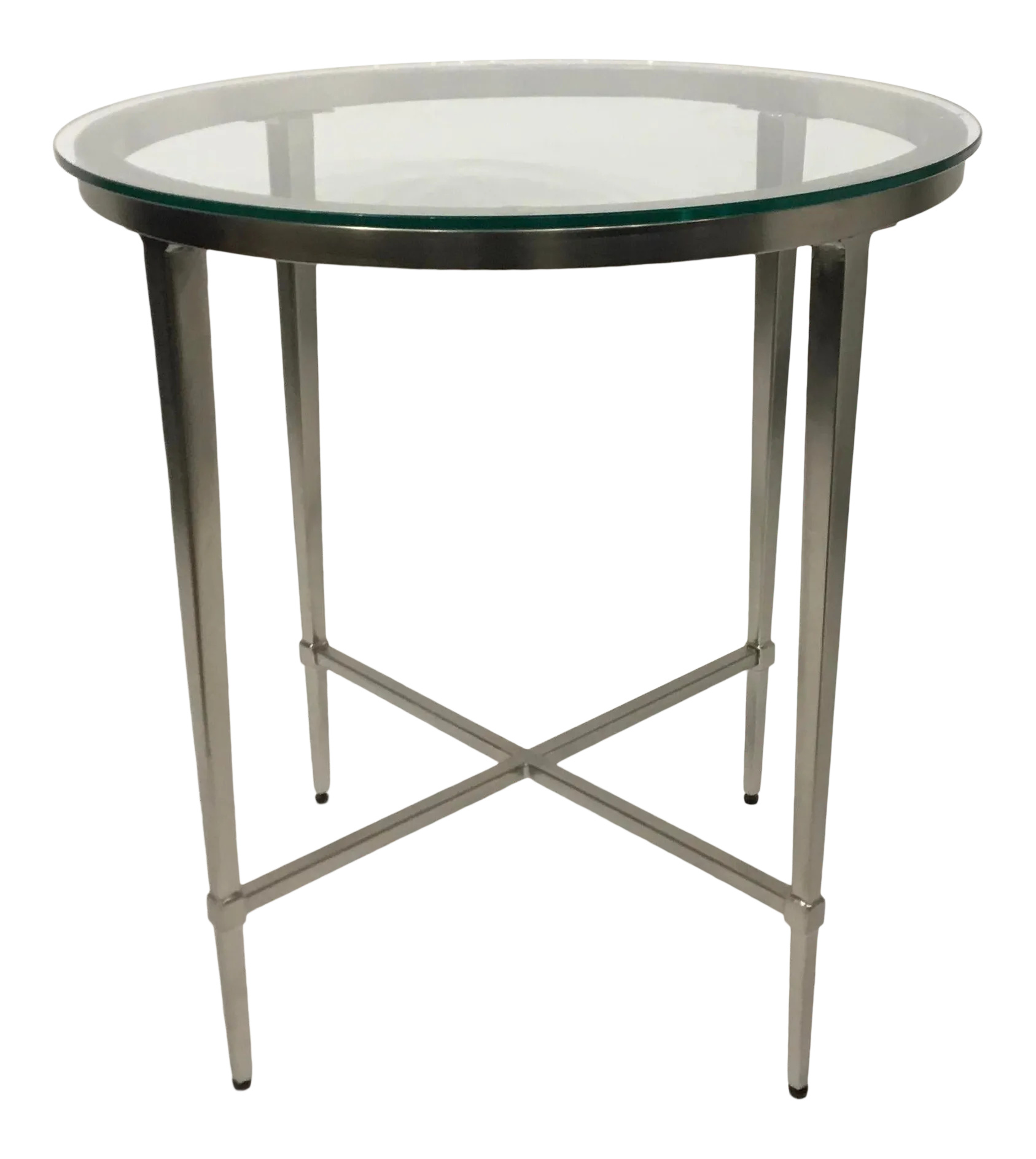 Modern Round Stainless Steel and Glass End Table | Chairish