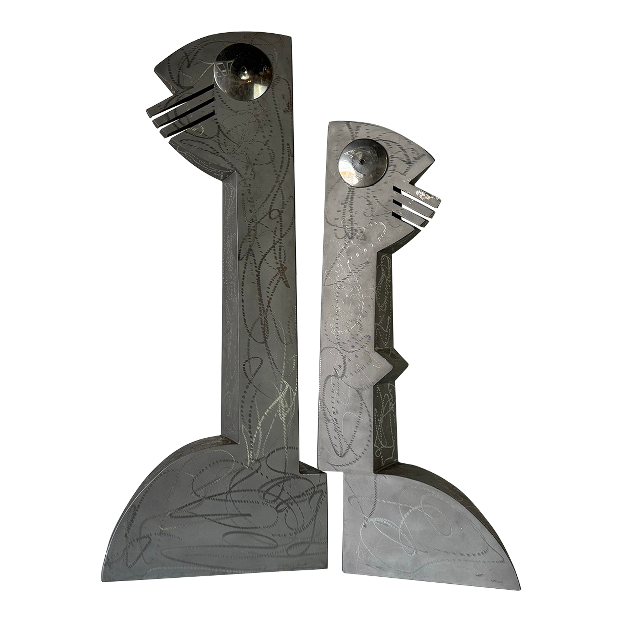 80's Postmodern Stainless Steel Abstract Art Sculpture | Chairish