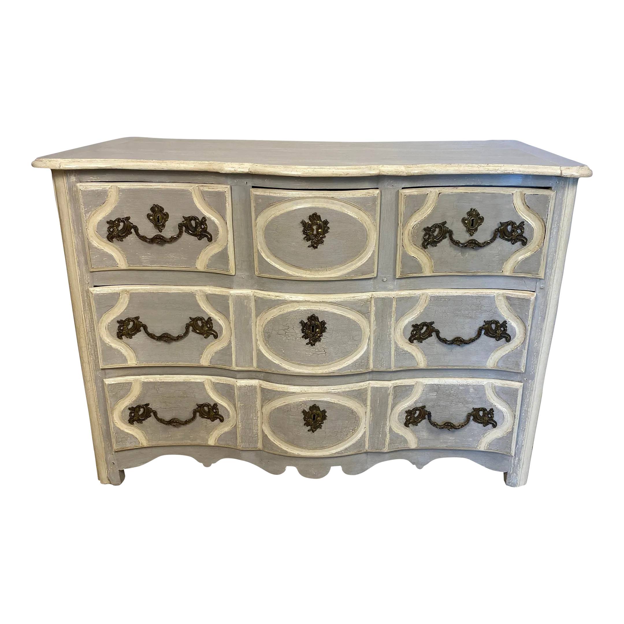 18th Century French Louis XV Commode Gable Painted Blue | Chairish