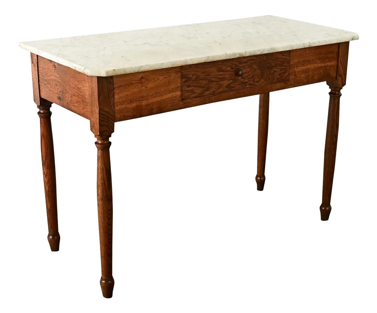 French 19th Century Oak and Marble Work Table | Chairish
