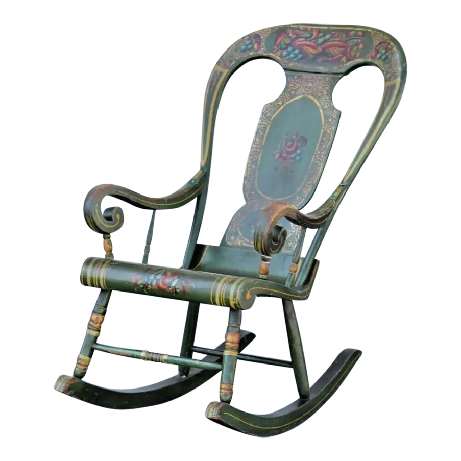 19th Century Hand Painted Large Rocking Chair | Chairish