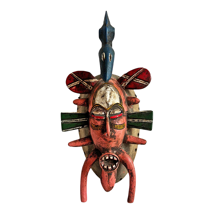 Vintage Senufo Red & Blue Mask | Chairish