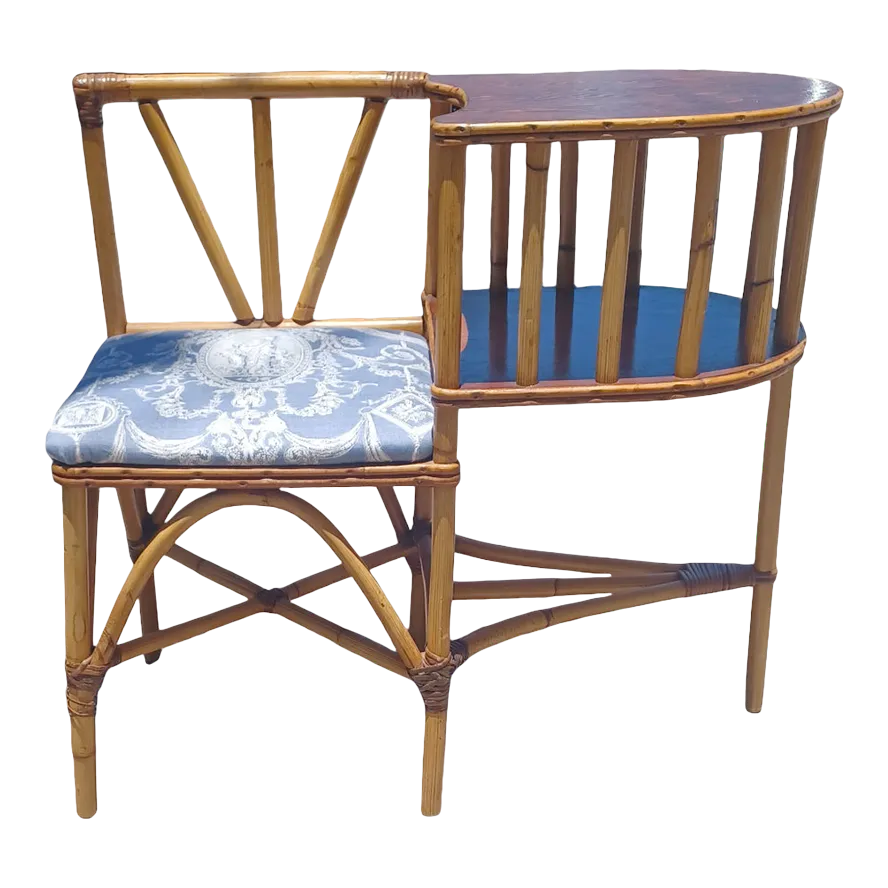 Mid 20th Century Vintage Bamboo and Wood Telephone Bench | Chairish