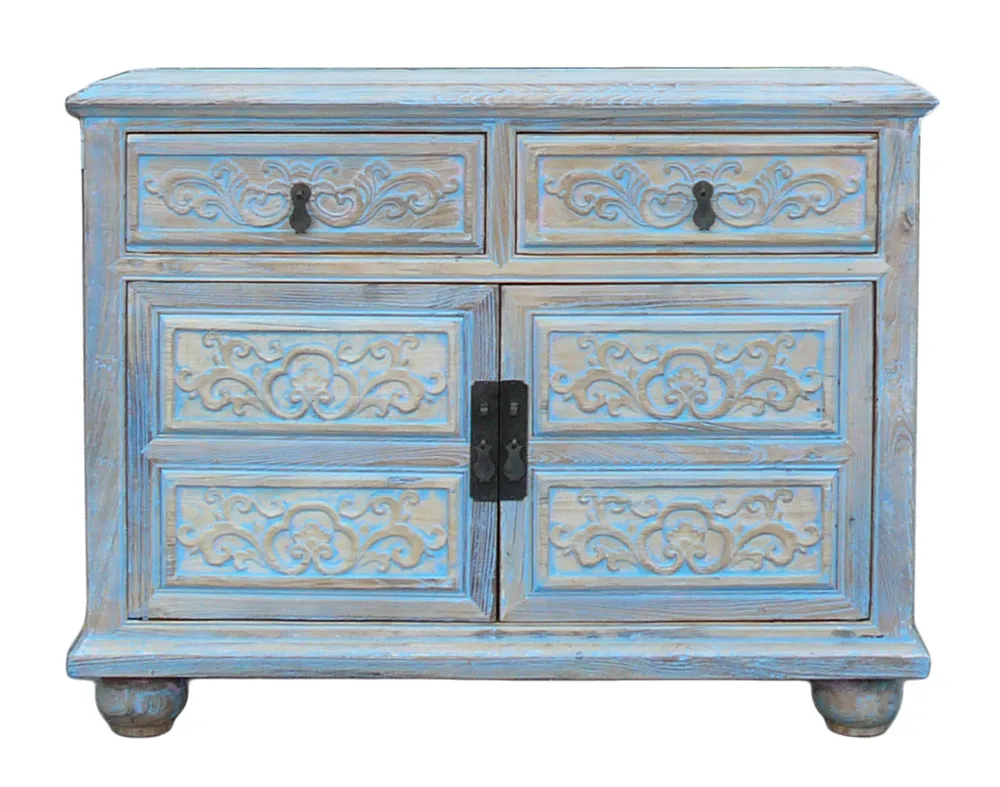 Shabby Rustic Light Blue High Credenza Cabinet | Chairish