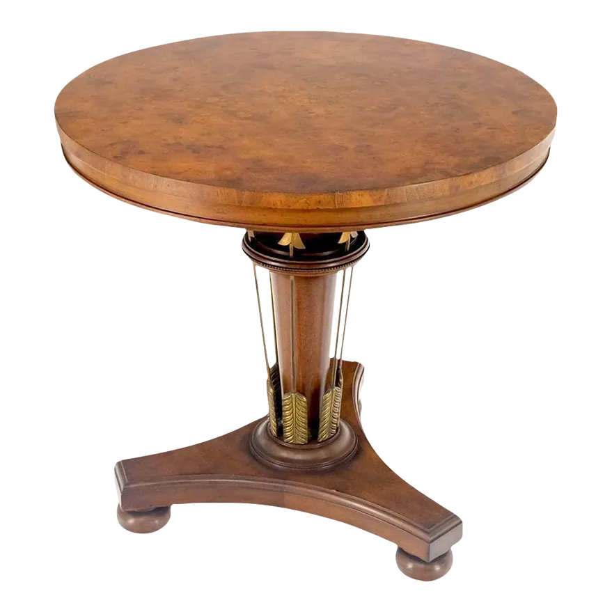 Round Burl Gold Arrows Decorated Base Tripod Base Gueridon Center Table ...