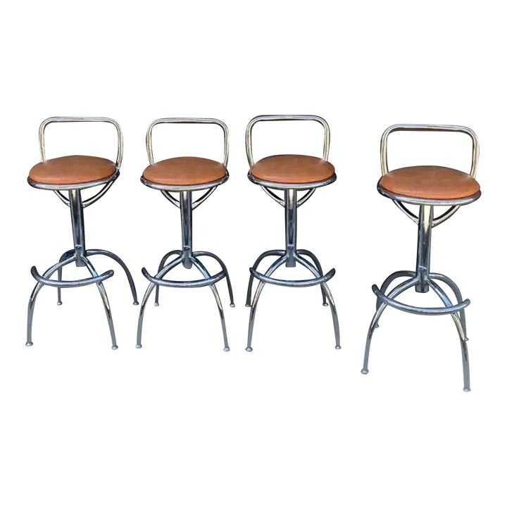 1990s Set of 4 Sandler Chrome Barstools | Chairish