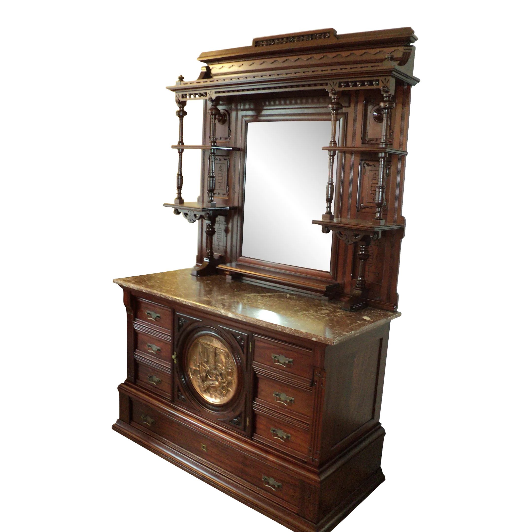 Late 19th Century Victorian Marble Top Cherry Buffet with Mirror | Chairish