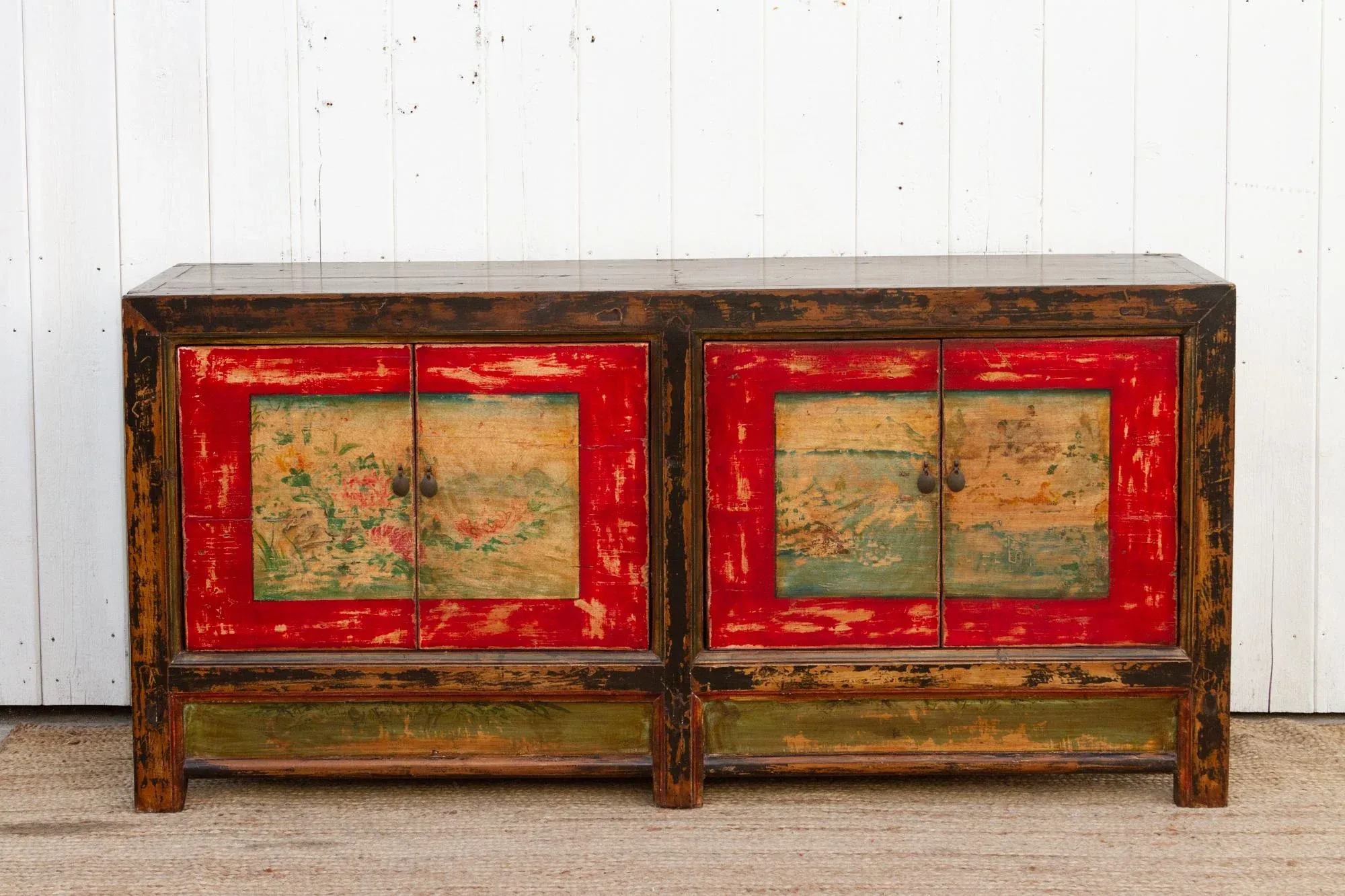 Reconstructed Old Wood Mongolian Painted Sideboard