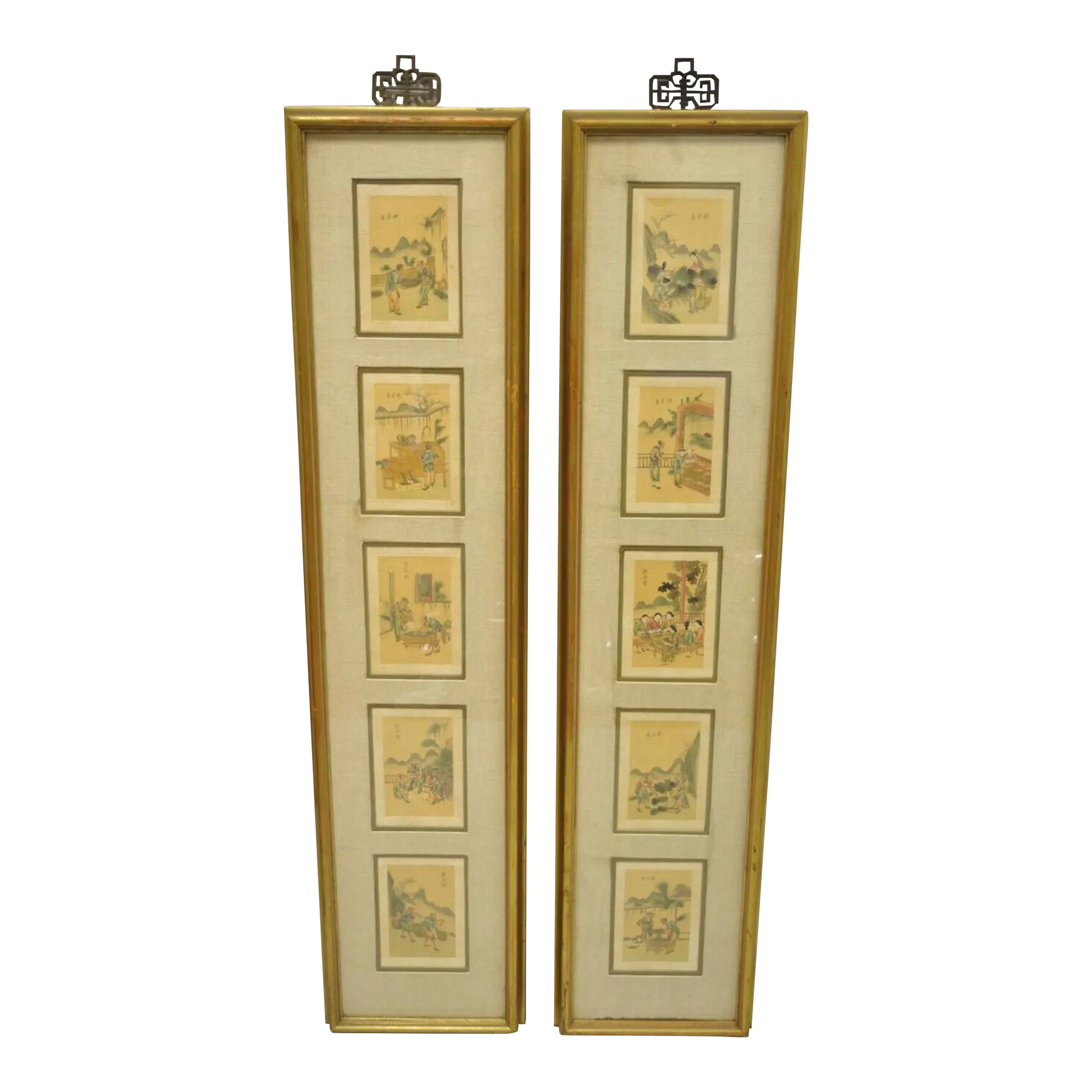 Vintage Asian Oriental Framed Prints With Narrow Gold Frames - a Pair ...