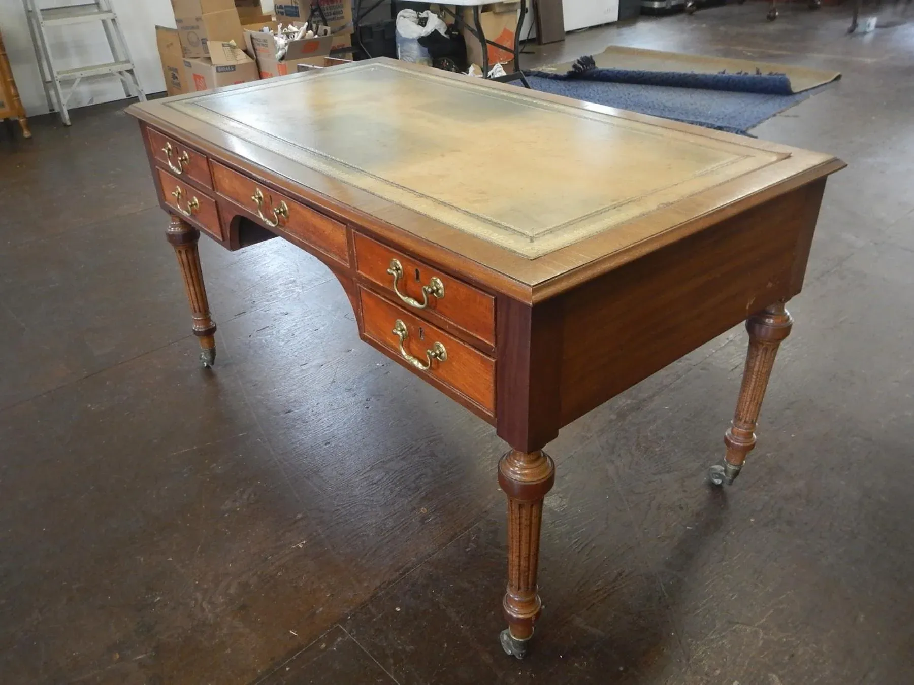 Antique writing desk leather top store