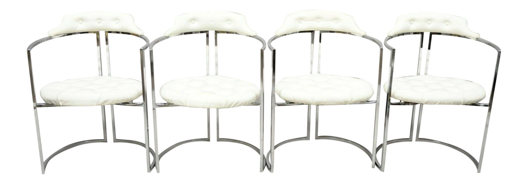 Chromcraft Mid Century Chrome Frame Barrel Back White Vinyl Chairs ...