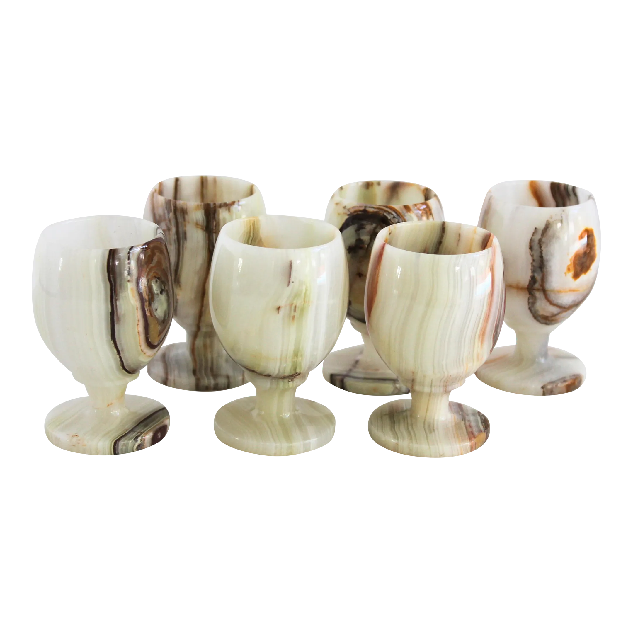 Mid Century Vintage White Onyx Glass Set in Case- 6 Pieces Sake Set ...