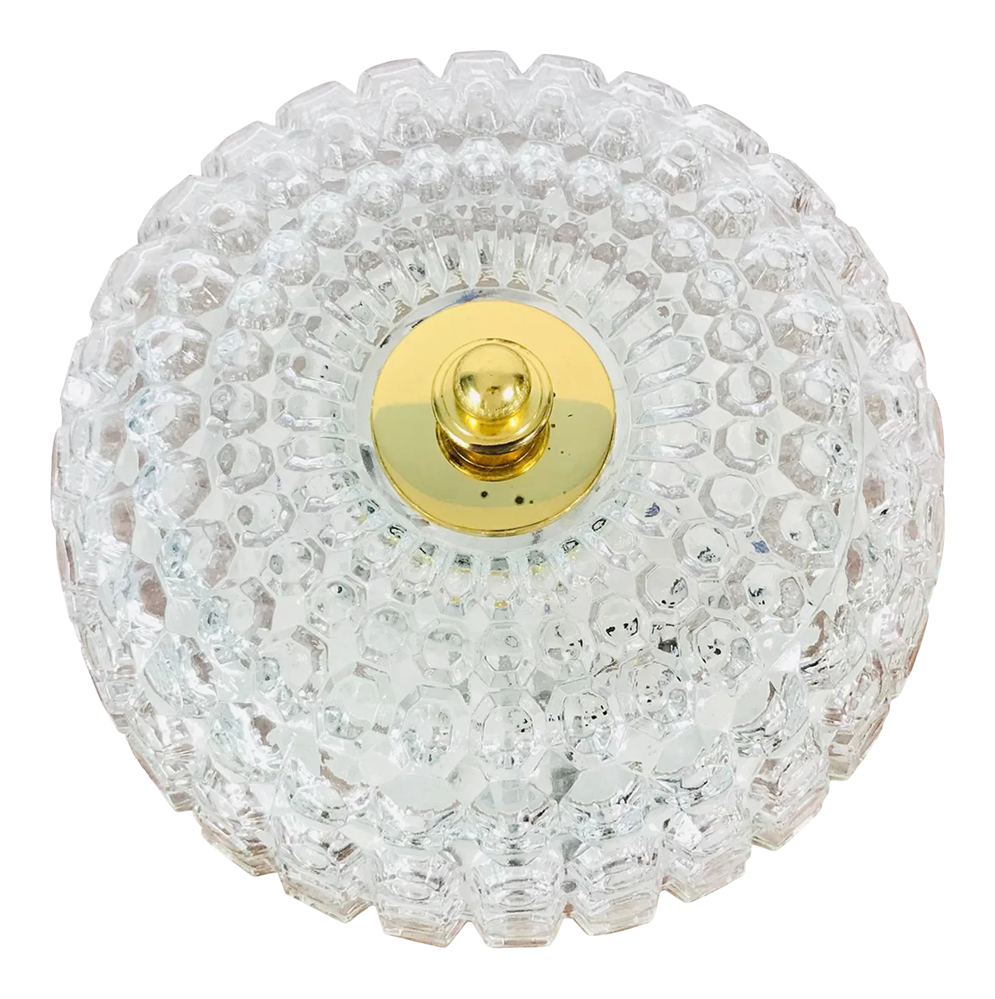 Crystal Glass Round Flush Mount by Glashütte Limburg, 1960s, Germany ...
