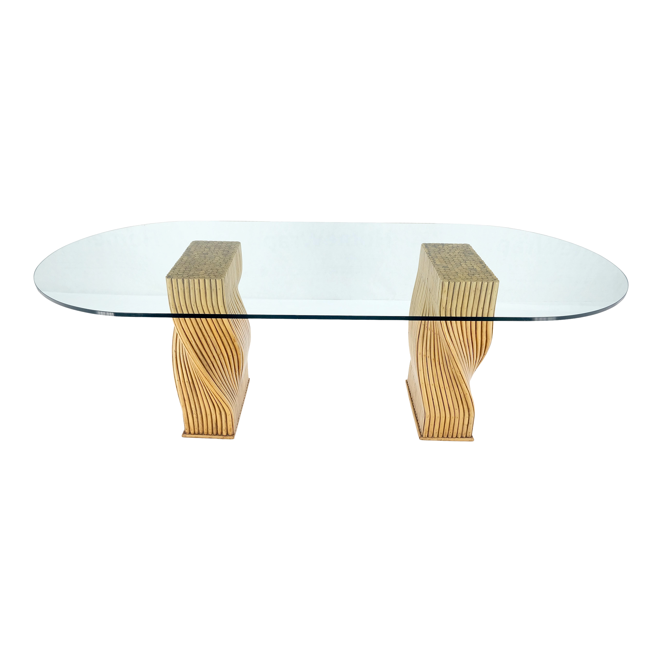 Racetrack Oval Shape 3/4" Glass Top Sheaf of Twisted Bamboo Bases ...