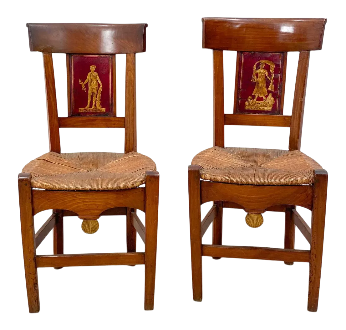 Circa 1820 Tole Panel Chairs, a Pair | Chairish