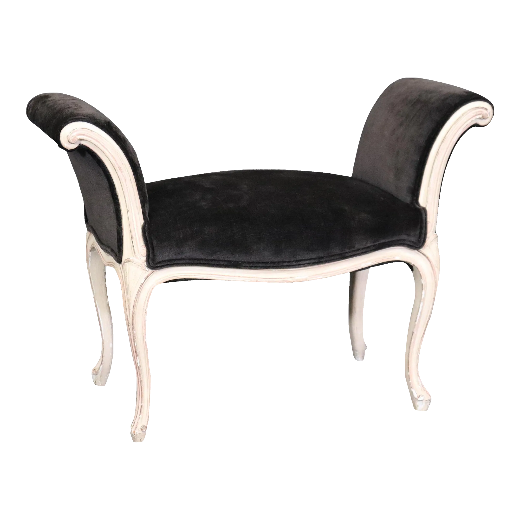 Graceful French Louis XV Black Velvet Upholstered Distressed White ...