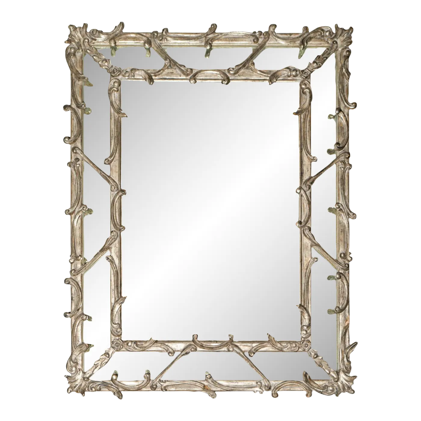 18th C Style Silver Giltwood Twig Mirror | Chairish
