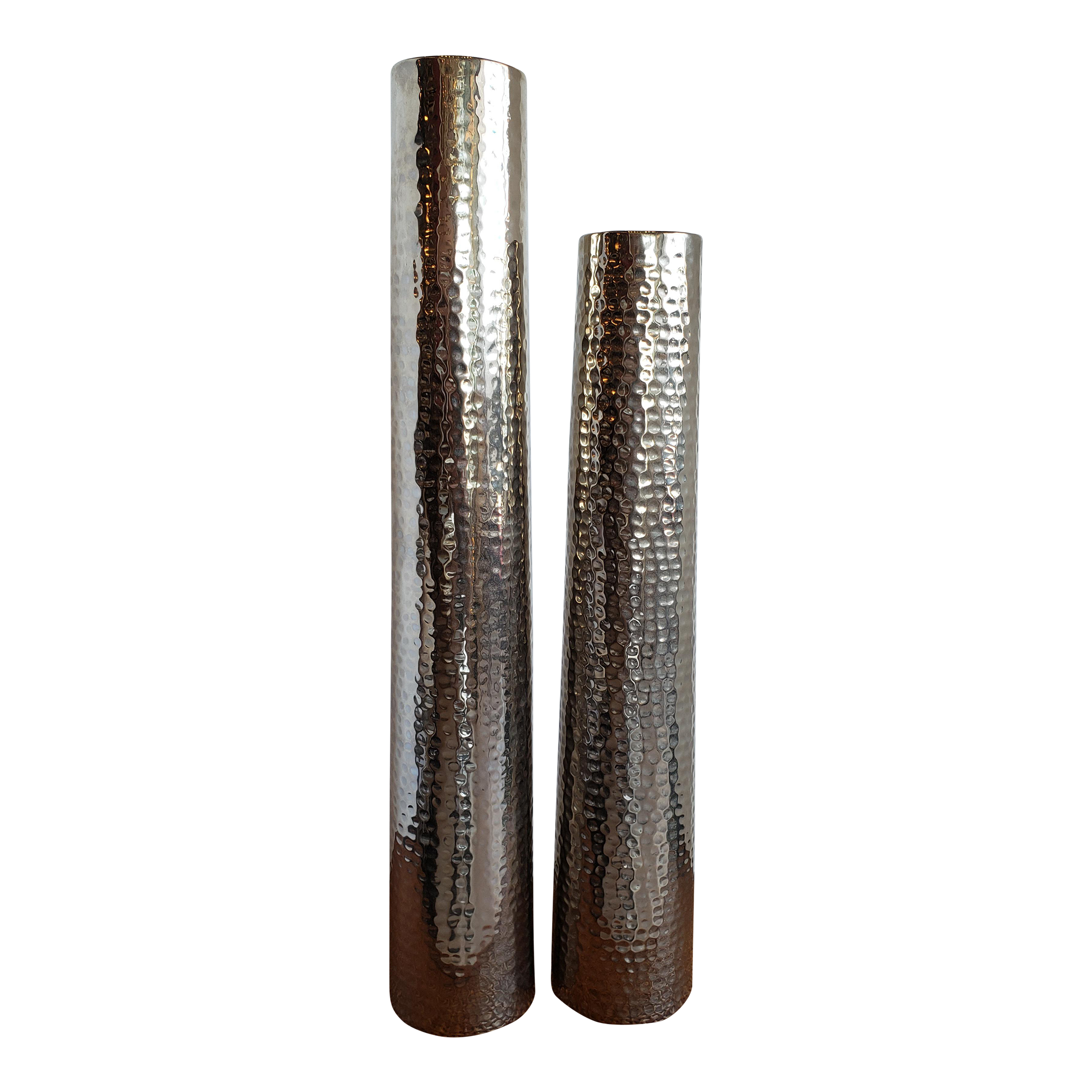 Hammered Stainless Steel Decorative Tall Vases - Set of 2 | Chairish