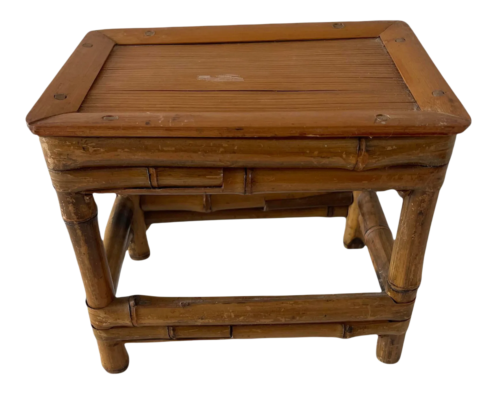 Rattan Bamboo Rectangular Shaped Table Riser Plant Stand | Chairish