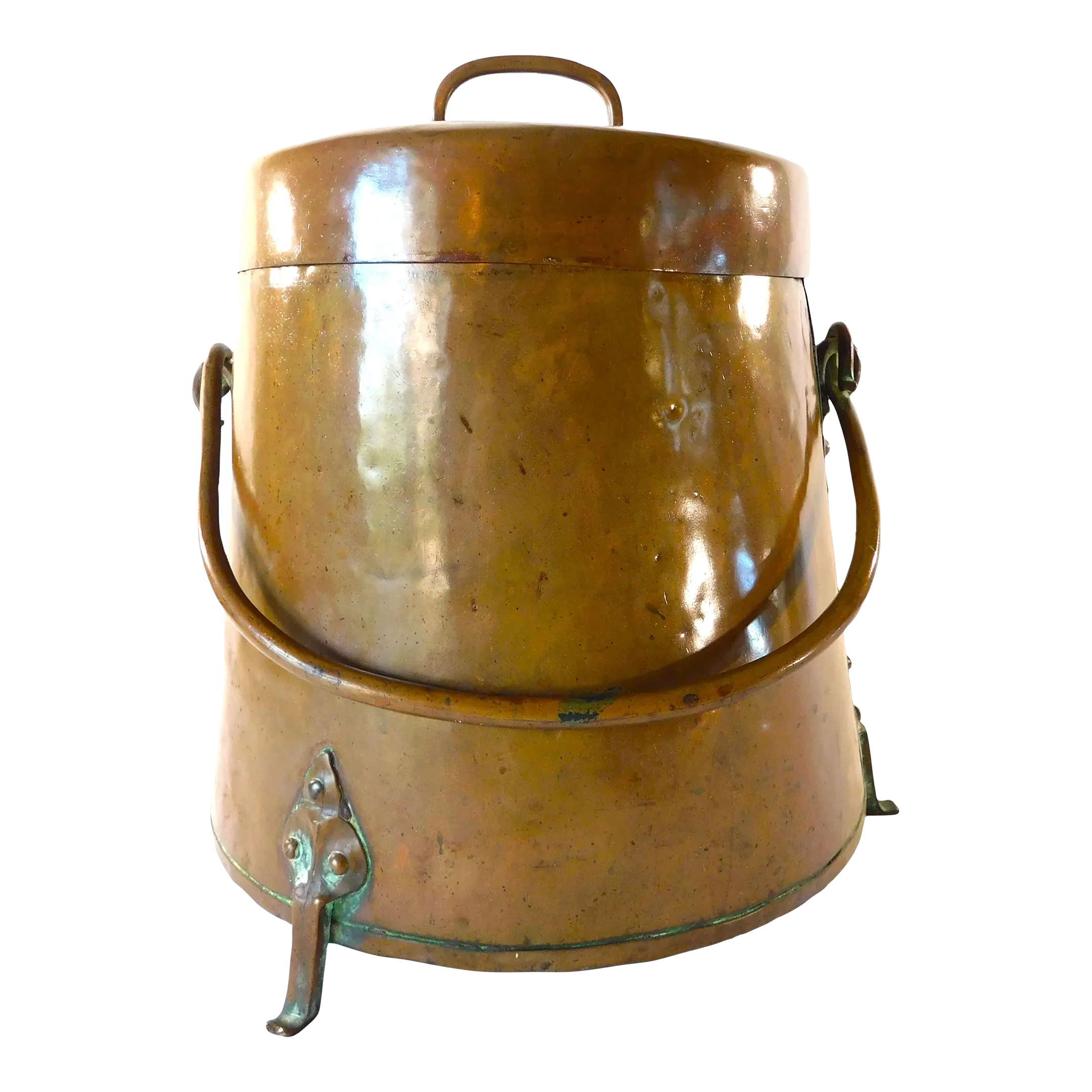 Large Antique Footed Copper Coal Scuttle Bucket W/ Lid & Handle | Chairish