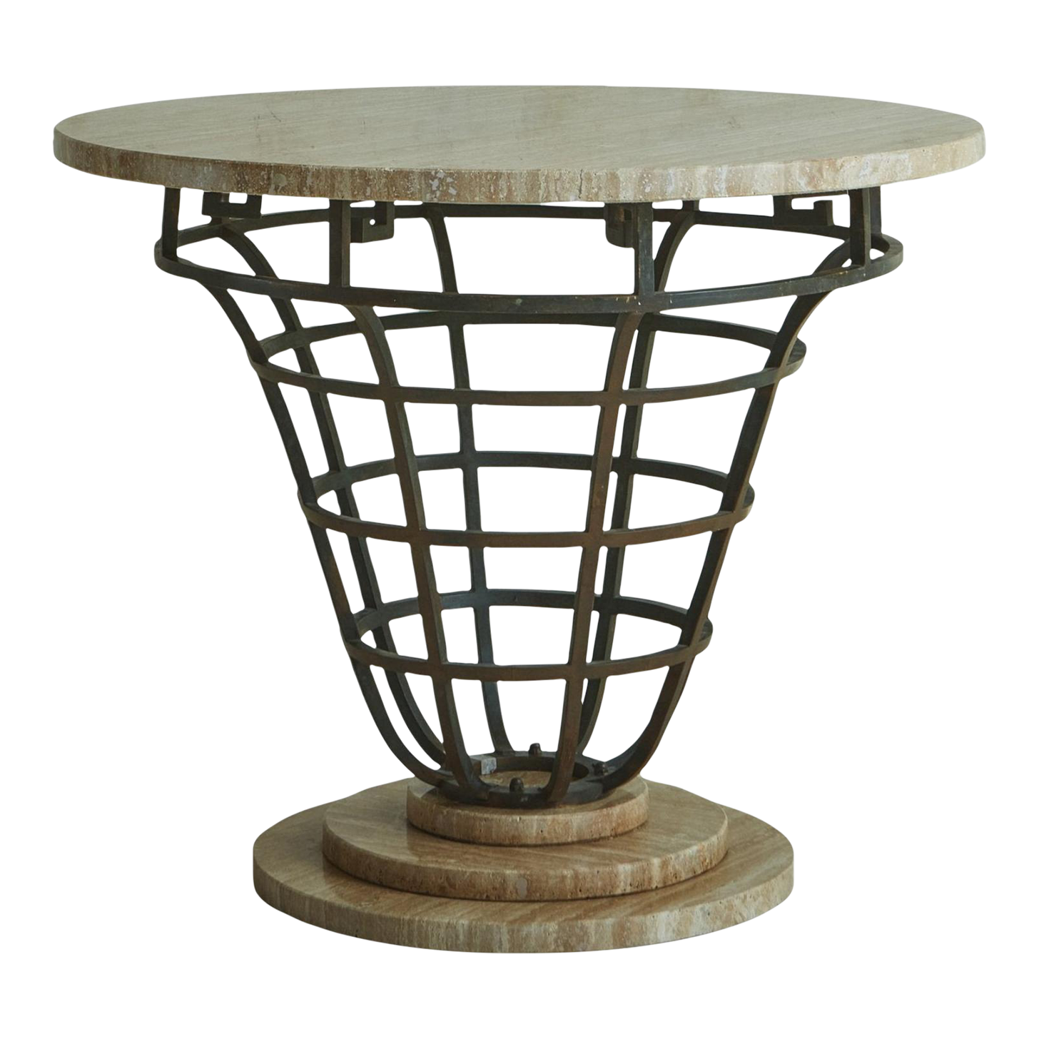 Travertine Dining or Entry Table with Iron Atrium Base, Germany 20th ...