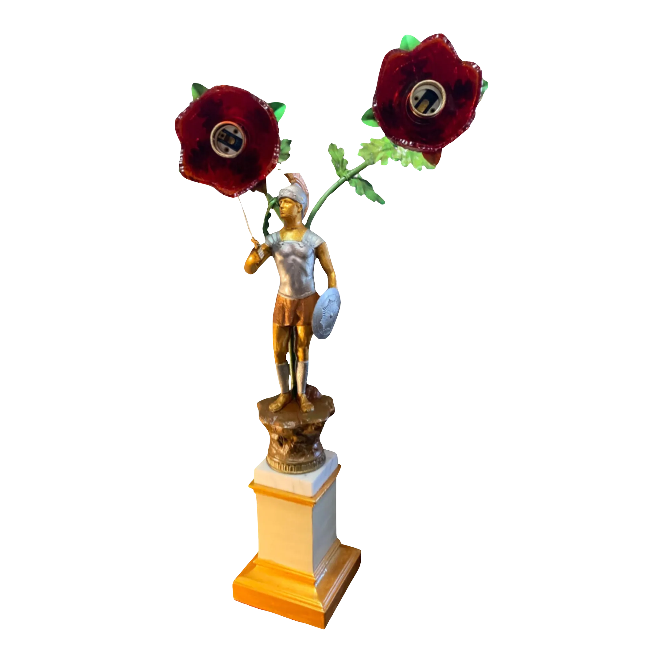 Antique Metal Sculpture Table Lamp: Roman Soldier | Chairish