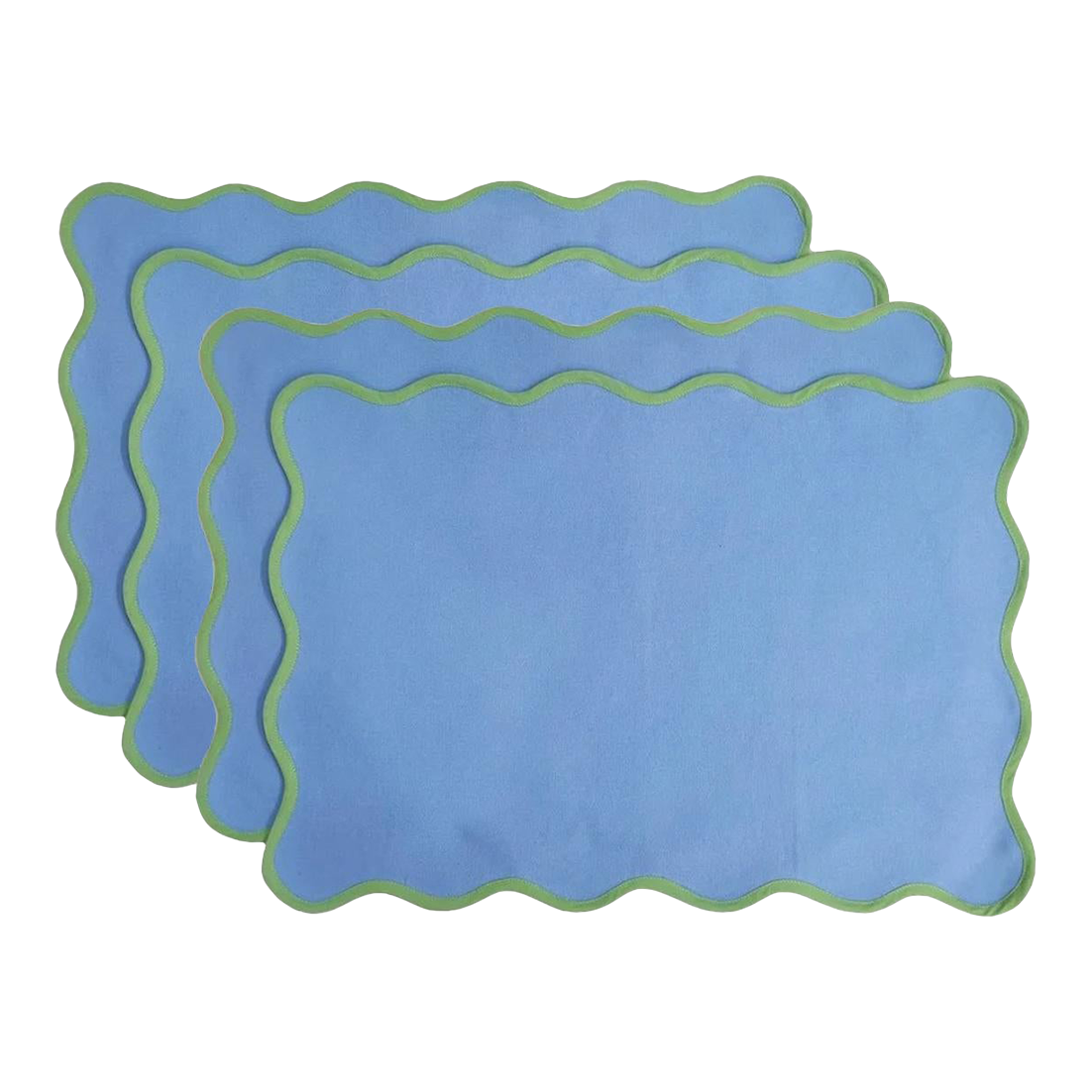 Handmade Scalloped Placemats, Light Blue with Green Piping - Set of 4 ...
