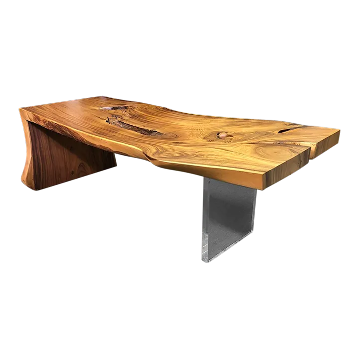 Live Edge Dining Table With Acrylic Base | Chairish